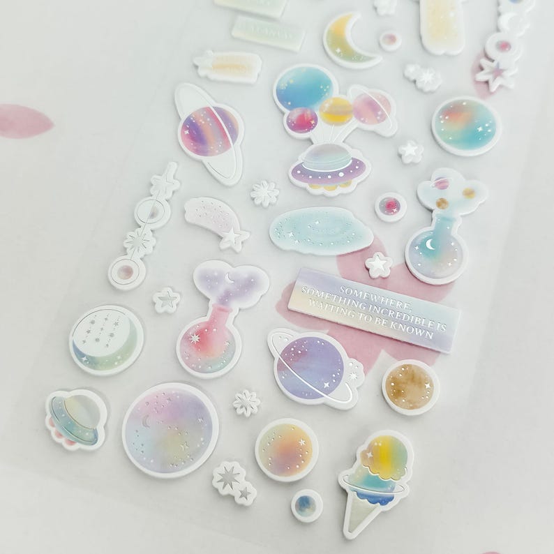 Pastel Galaxy 3D Puffy Sticker Sheet, Dreamy Universe Planet Decals ...