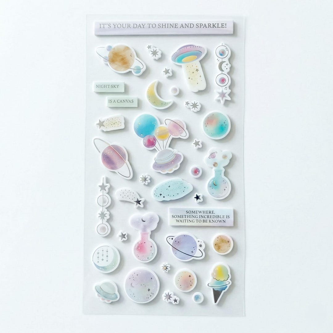 Pastel Galaxy 3D Puffy Sticker Sheet, Dreamy Universe Planet Decals ...