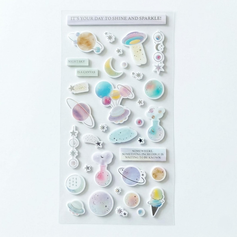 Pastel Galaxy 3D Puffy Sticker Sheet, Dreamy Universe Planet Decals ...