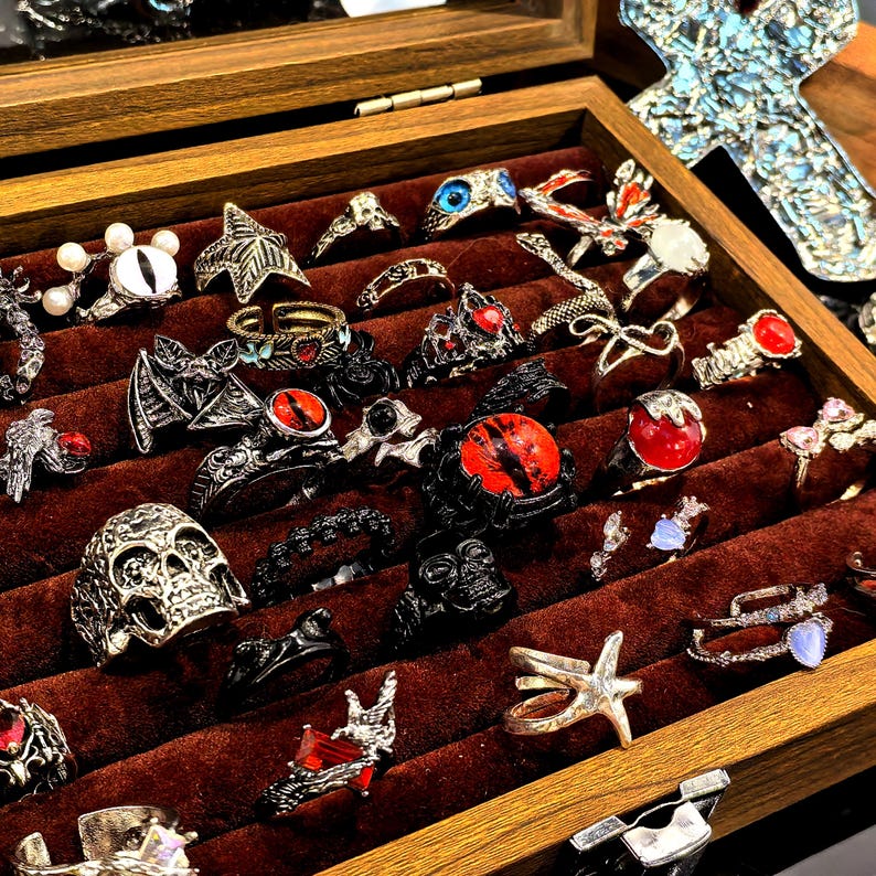 Handmade Gothic Mystery Jewelry Jar, Spooky Witch Rings, Earrings ...