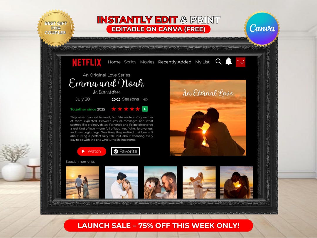 Netflix Couple Poster, Personalized Movie Poster Template, Custom ...