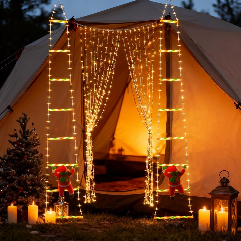 Santa Climbing Ladder LED String Lights, Festive Camping Decor, Christmas Tent Ambience Lighting ...