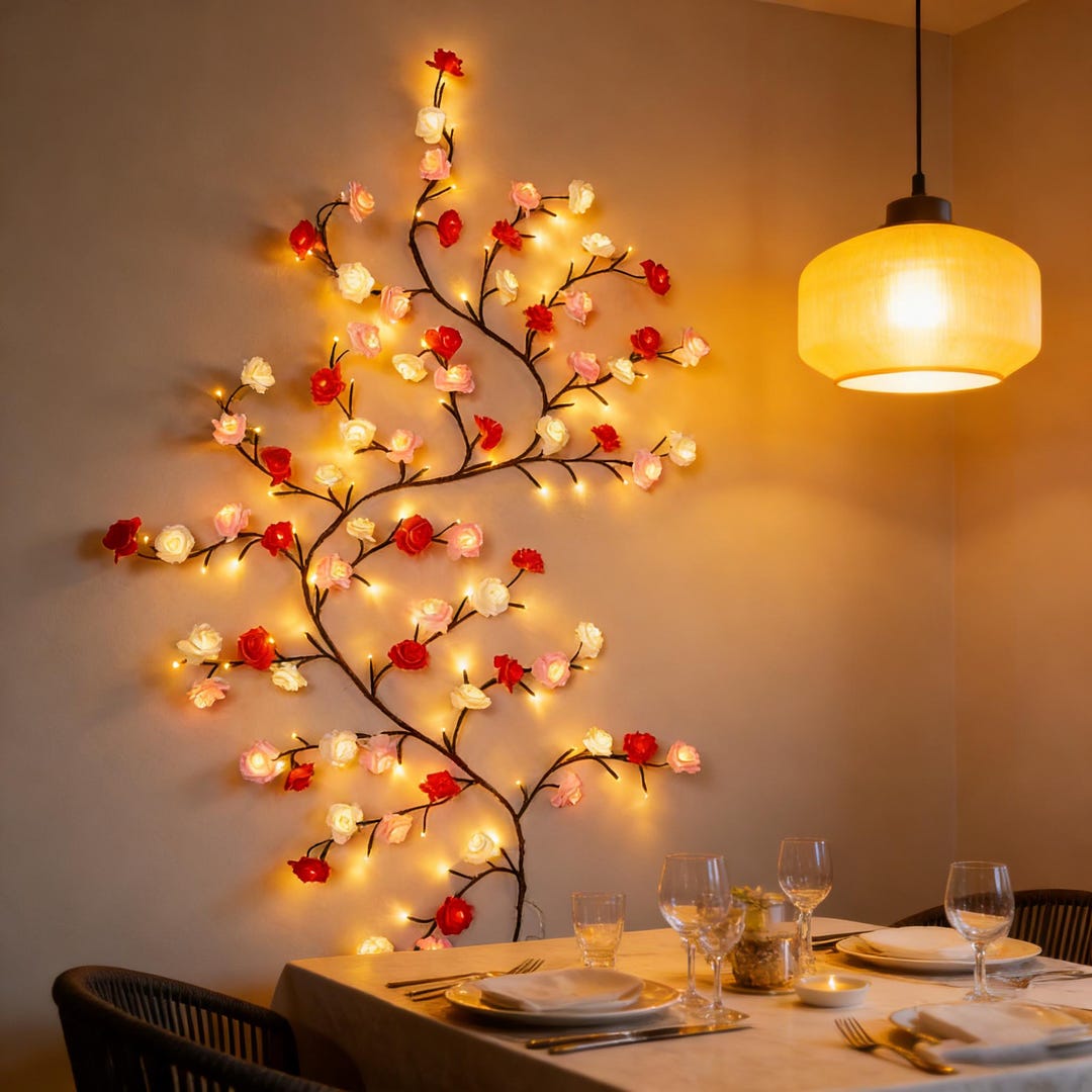 Romantic Flower Branch String Lights With LED - Wall Decor Fairy Lights ...
