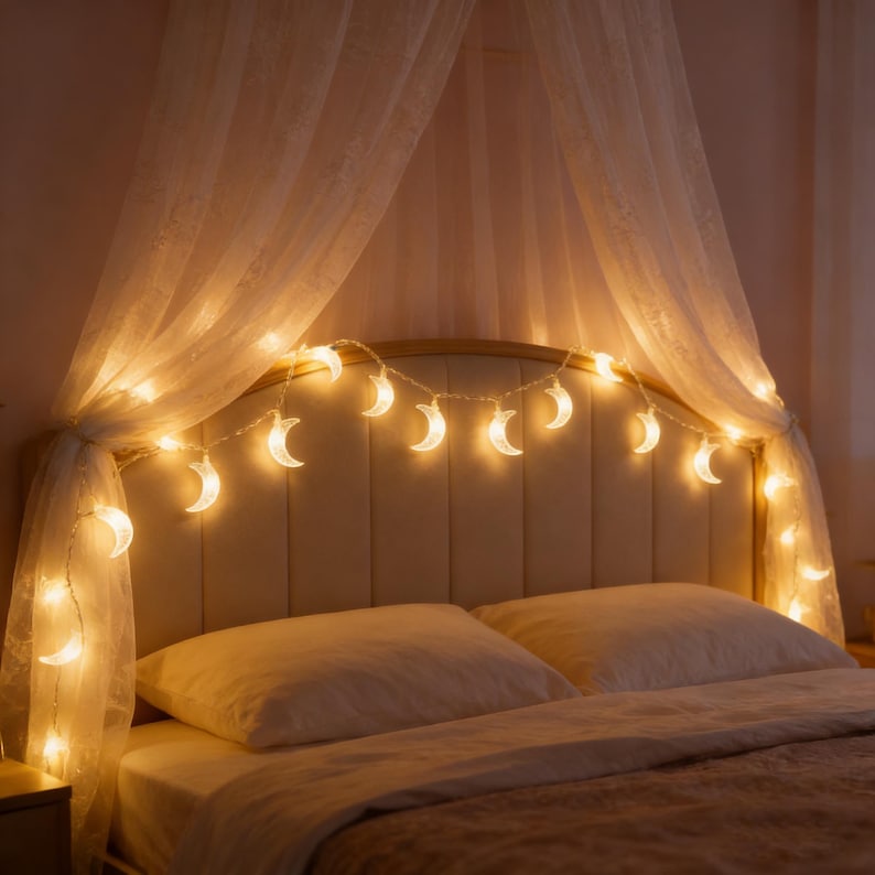 Moon Shape String Lights - LED Fairy Lights for Bedroom Decor - Warm ...