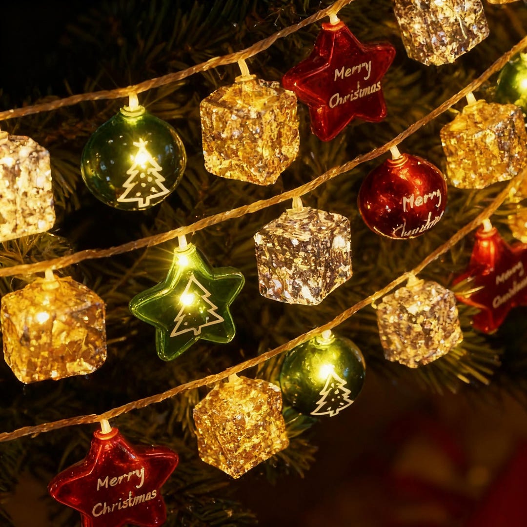 Christmas Multi-shape String Lights,star Ball Cube Festive Decor With ...