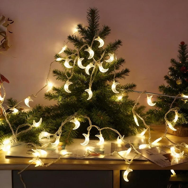 Moon Shape String Lights - LED Fairy Lights for Bedroom Decor - Warm ...