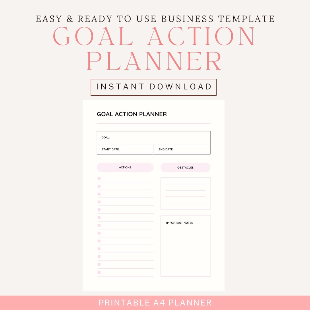 Printable Goal Action Planner | Minimalist Pink Goal Tracker ...