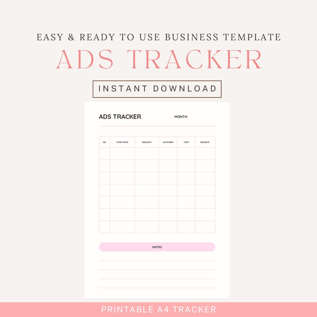 Printable Ads Tracker Template, Minimalist Marketing Planner (digital ...