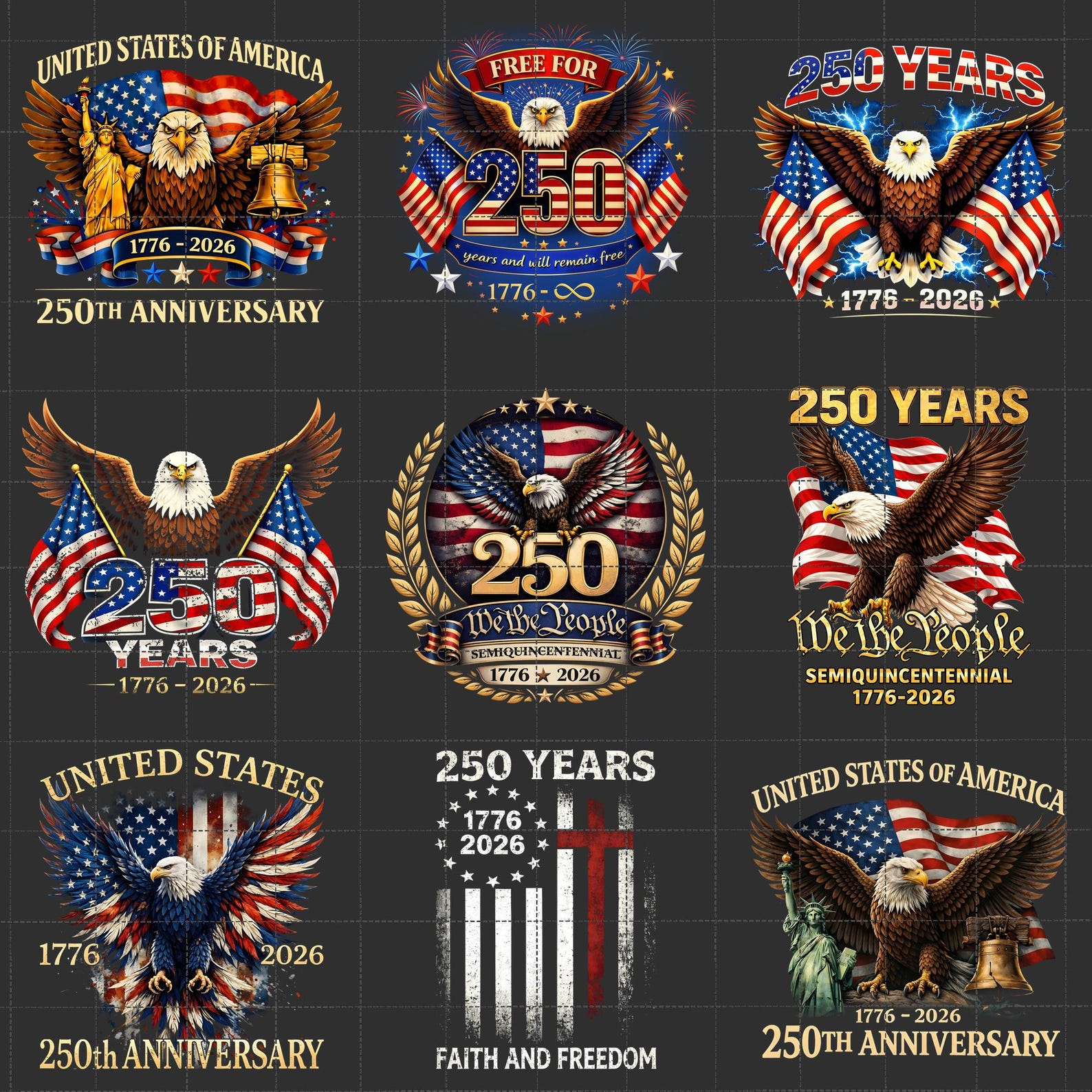 Bundle USA 250th Anniversary PNG, 250 Years America Emblem ...