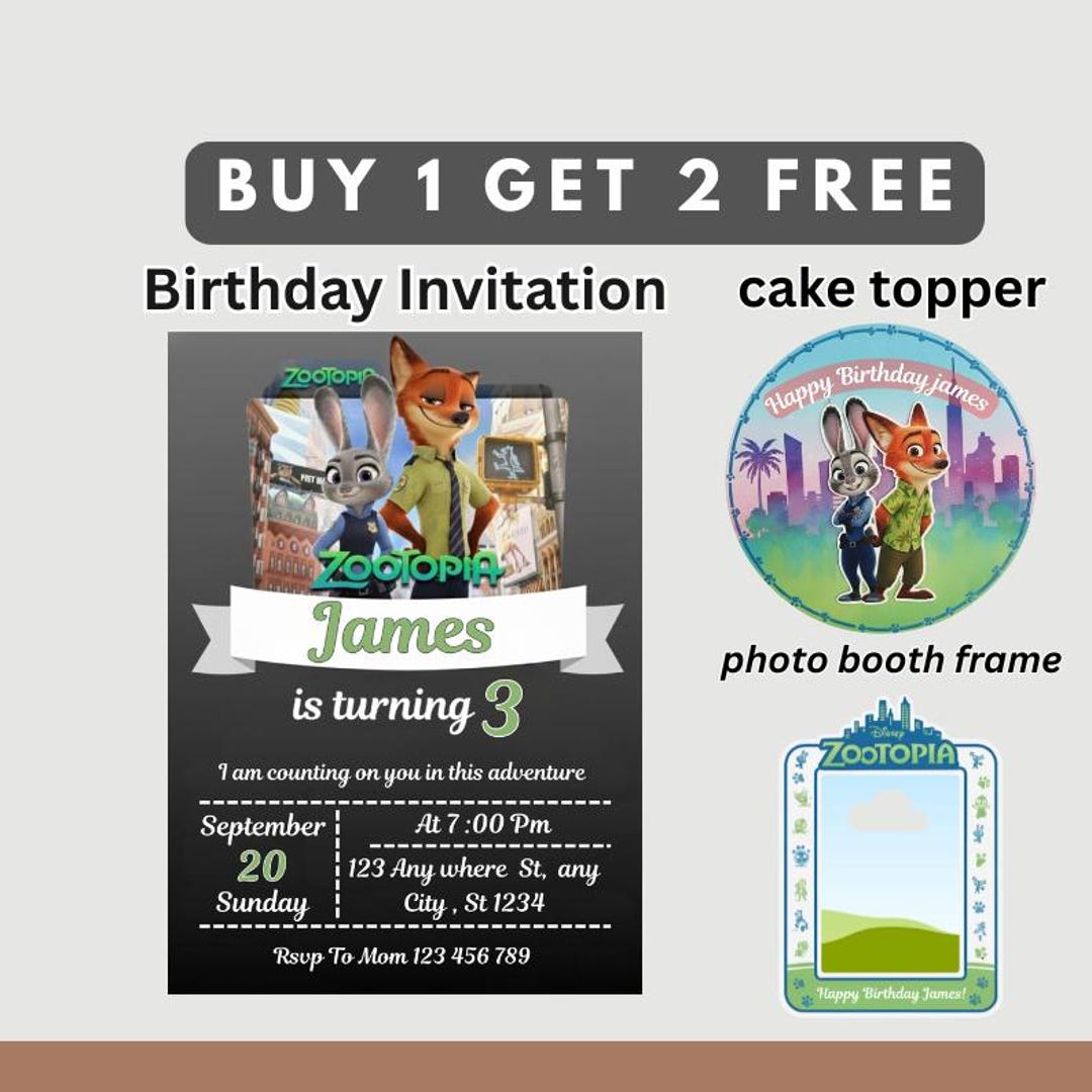 Invitación de cumpleaños de Zootopia / Plantilla editable de Canva ...