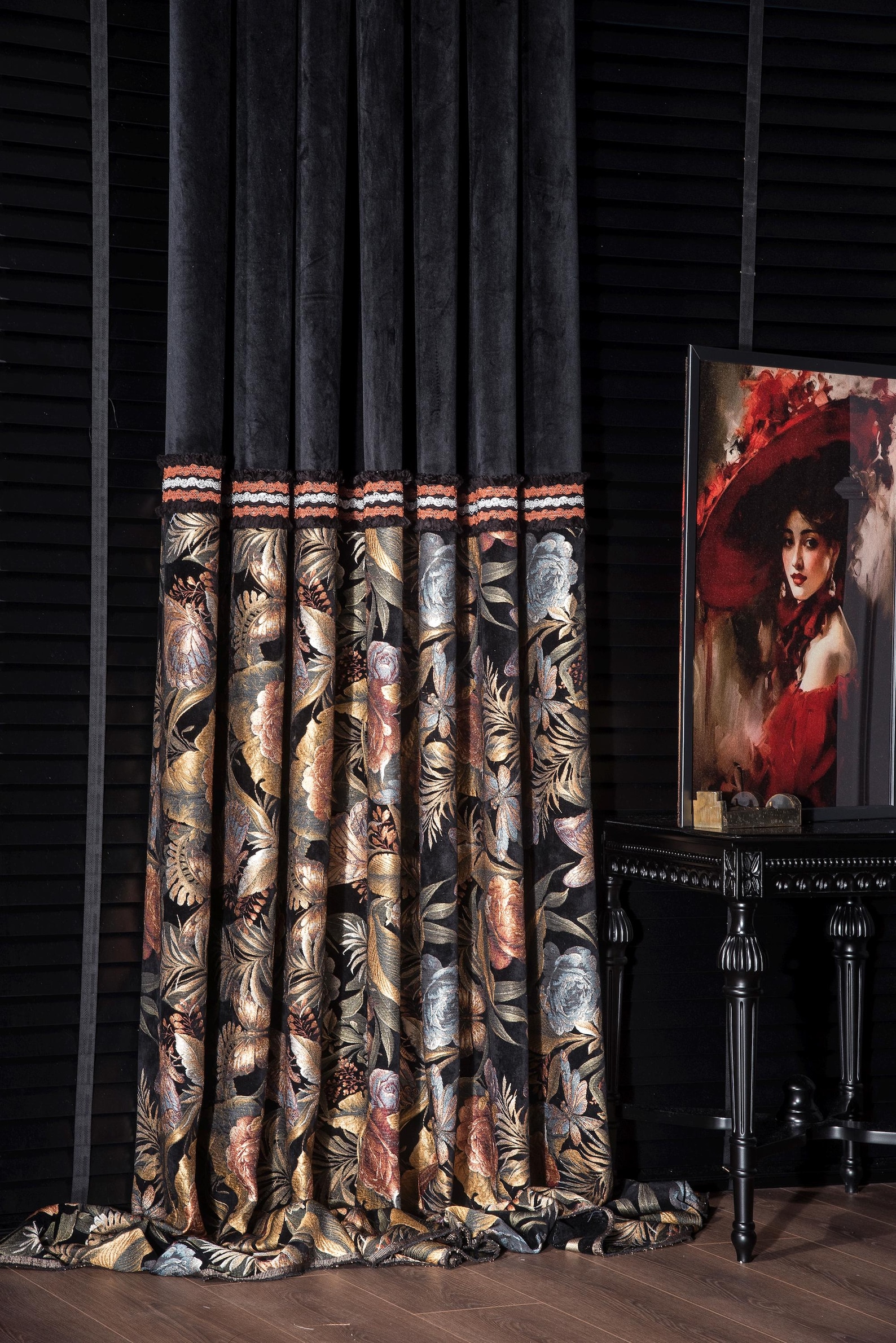 Luxury Floral Velvet Curtains – Black & Gold Baroque Drapes by Maison ...