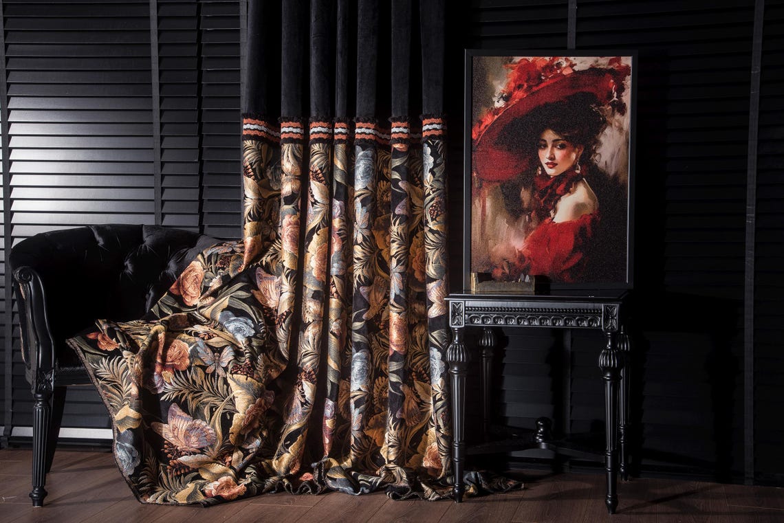 Luxury Floral Velvet Curtains – Black & Gold Baroque Drapes by Maison ...