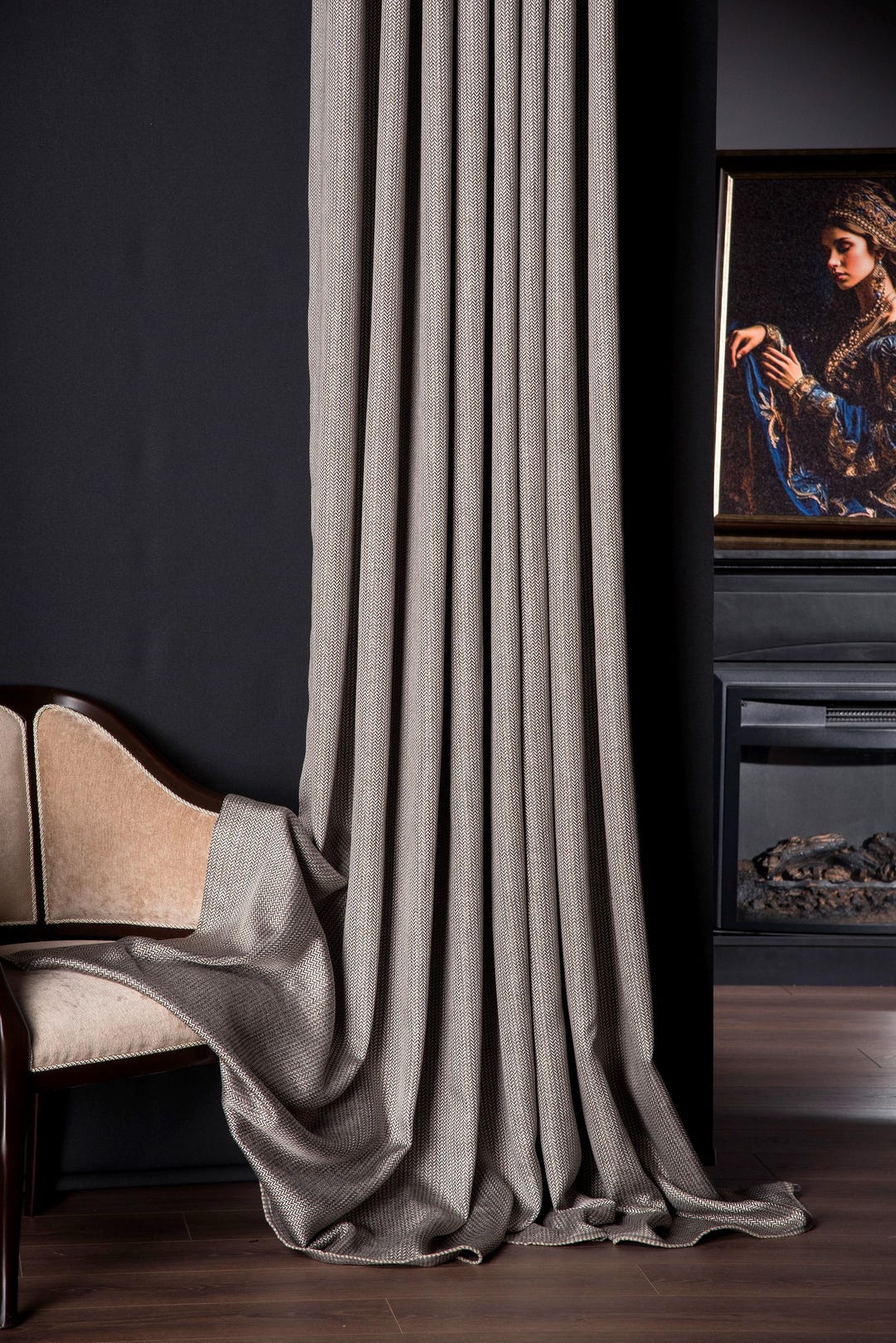 Textured Neutral Curtain Panel Custom Made Elegant Drapery for Refined ...