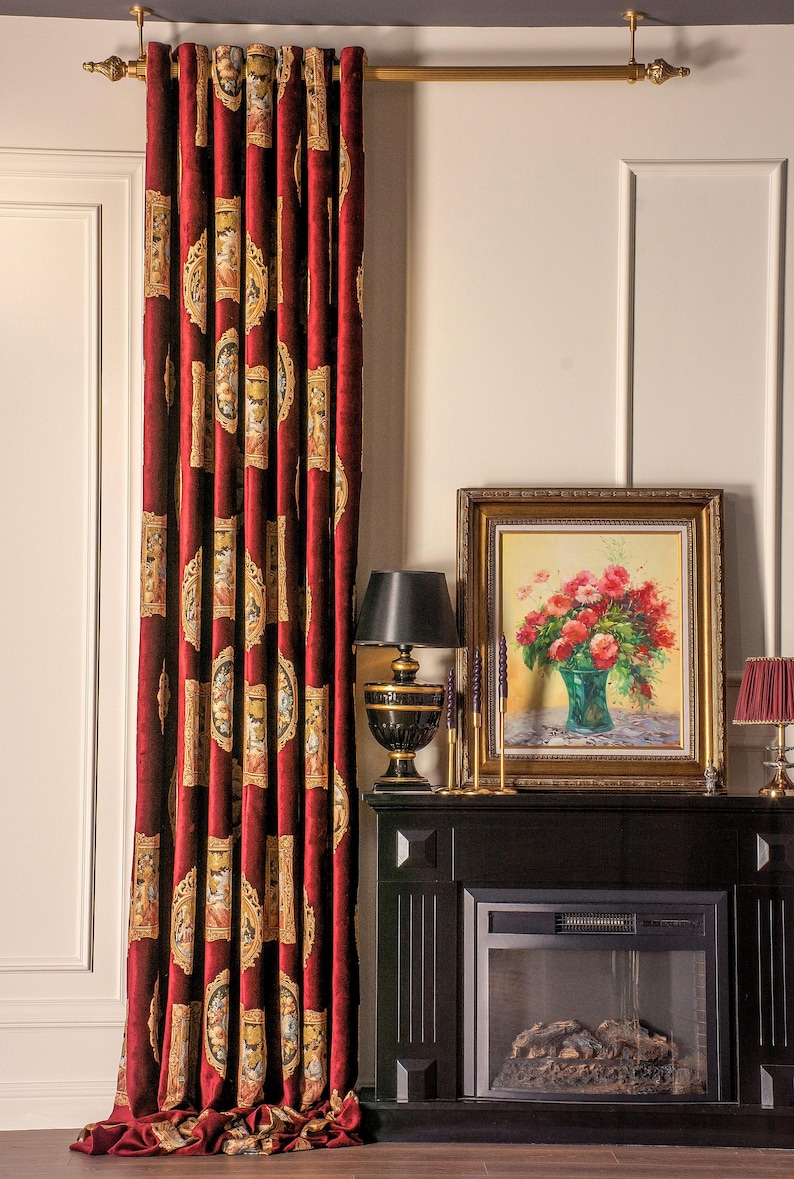 Renaissance Inspired Curtains, Elegant Portrait Wall Art Decor Drapes ...