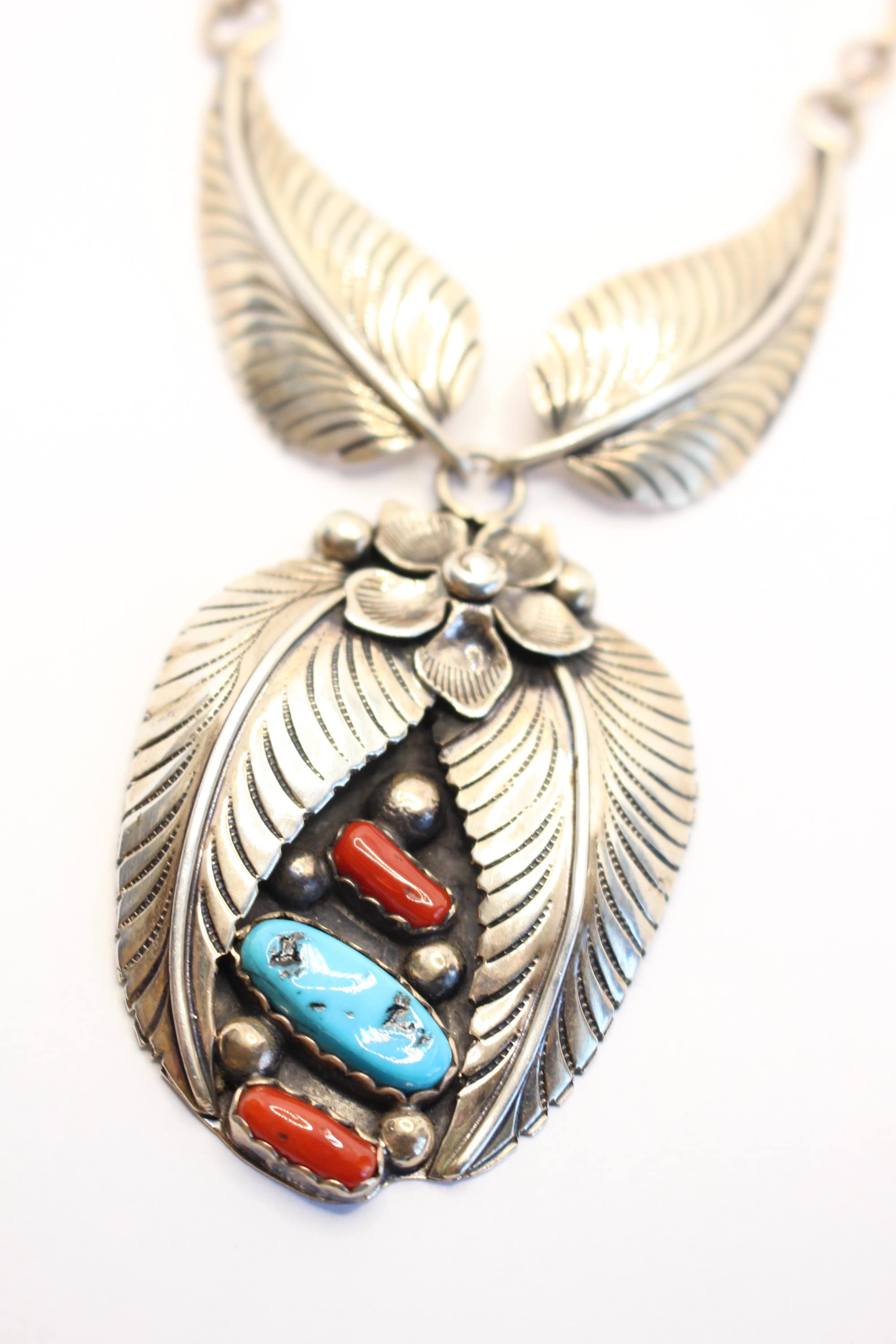 Sterling Silver Signed Apachito Navajo Turquoise and Coral Pendant ...