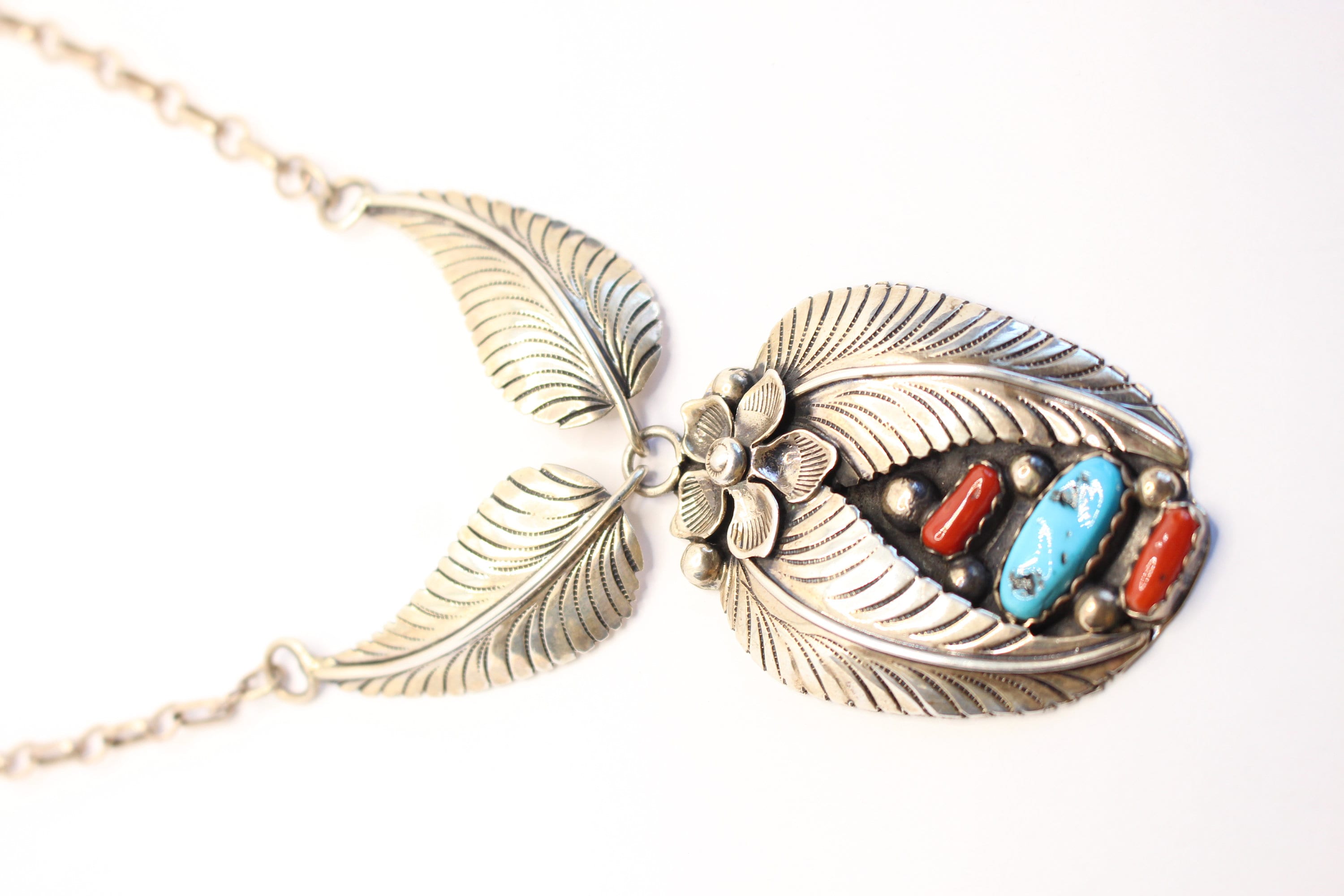Sterling Silver Signed Apachito Navajo Turquoise and Coral Pendant ...