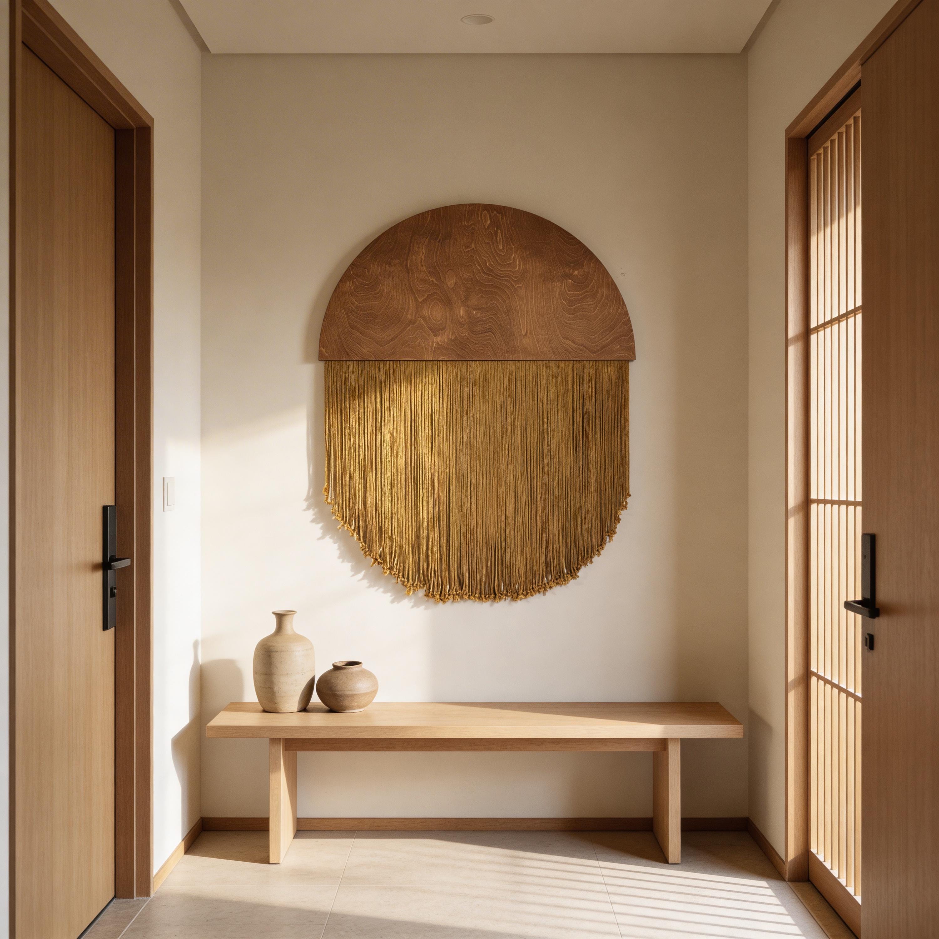 Half Moon Wall Hanging – Mustard Fiber Wall Art With Chestnut Wood ...