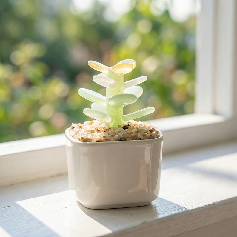 Handmade Stained Glass Succulent Plant Ornament, Mini Fused Art Glass ...