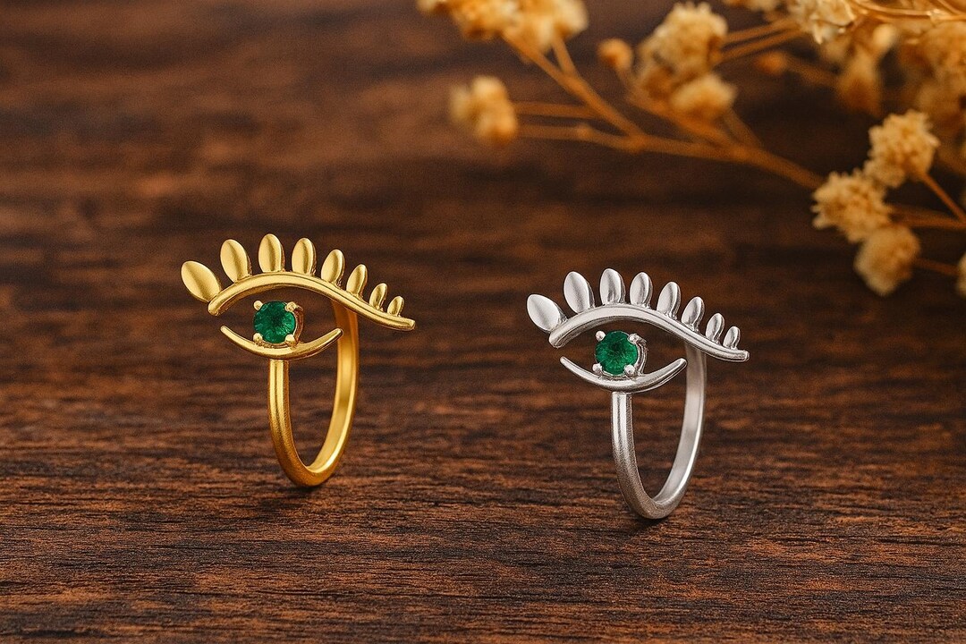Green Crystal Eye Ring • Adjustable Copper Ring • Evil Eye Protection ...