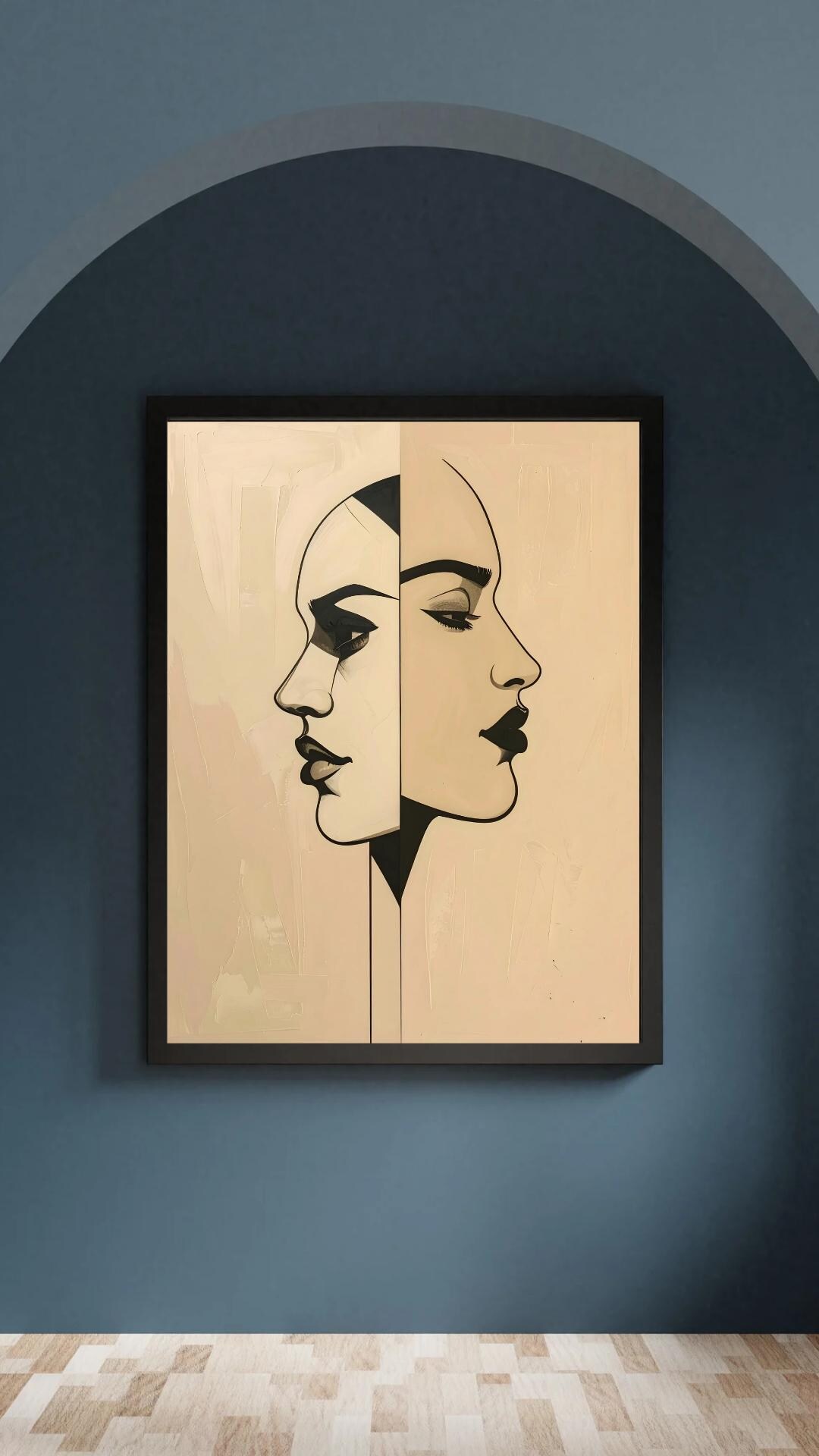 Minimalist Two Faces Line Art Print: Modern Beige Home Decor (digital ...