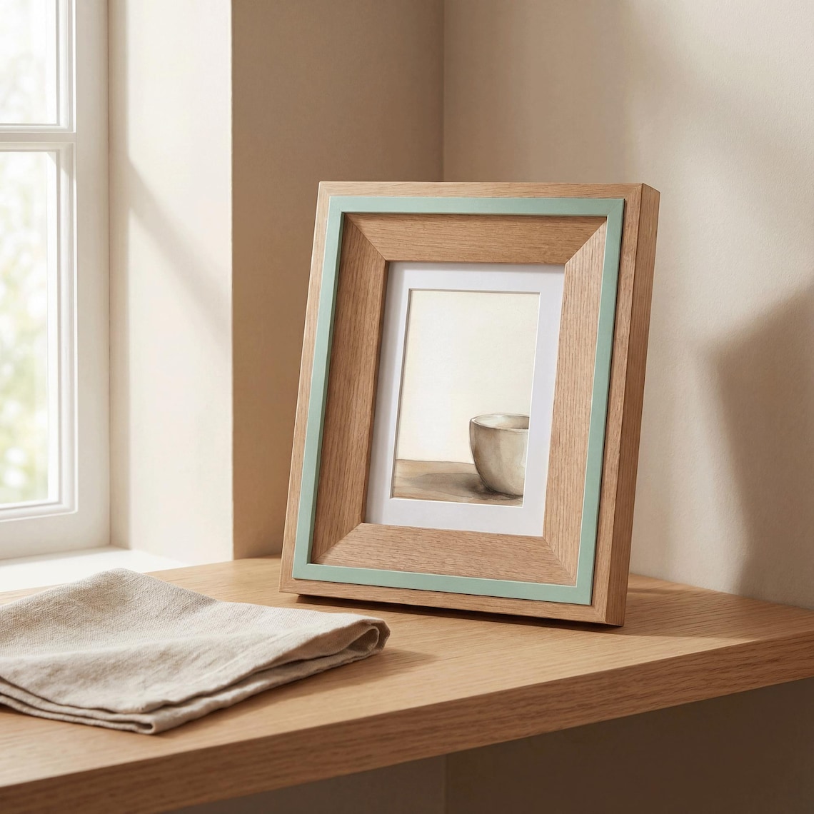 Quiet Corner Wooden Photo Frame – Soft Green Accent Frame for Calm Desk ...