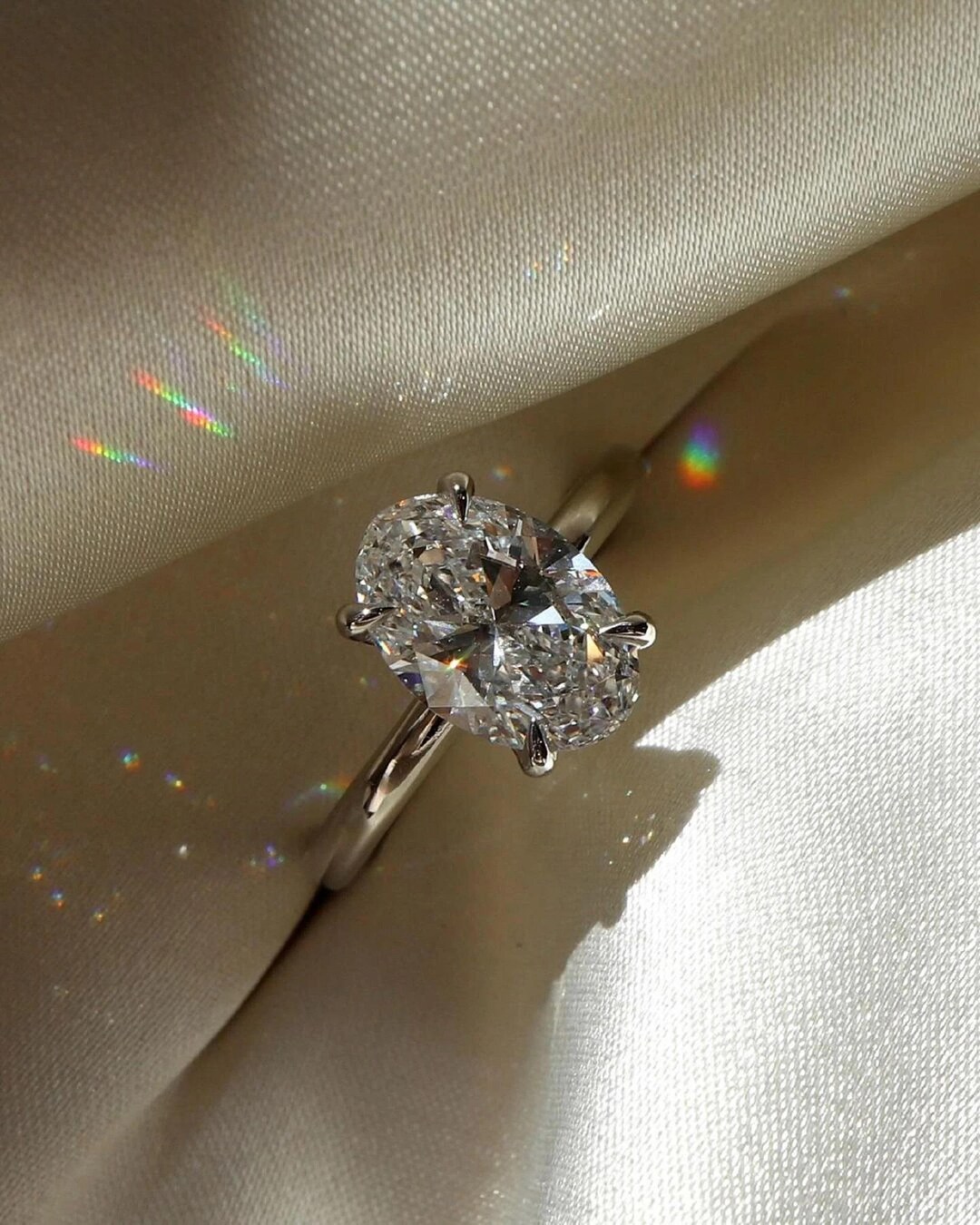 14k Solid White Gold Engagement Ring 2.75 CT Oval Cut Moissanite ...