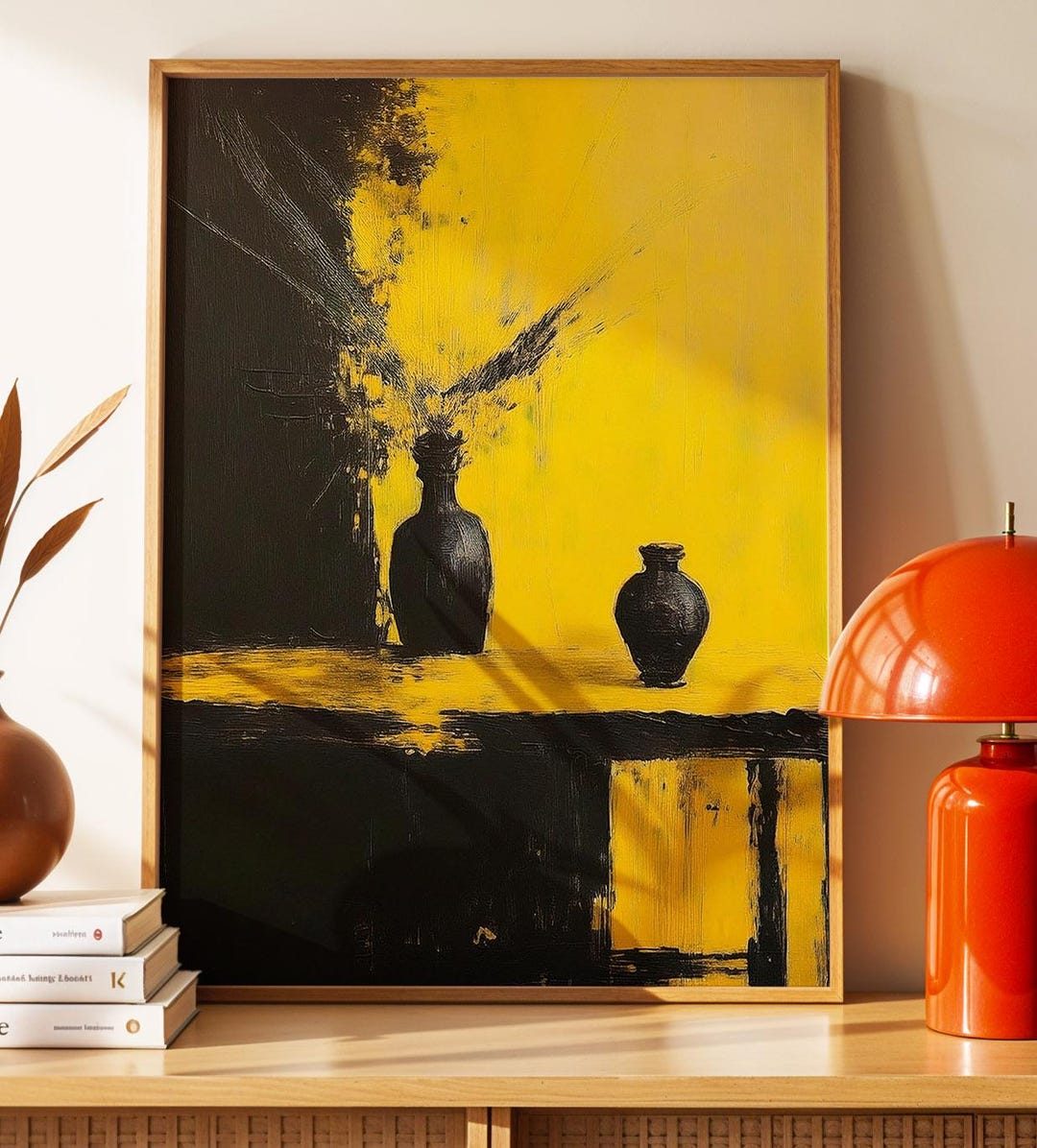 Abstract Still Life Art Print | Modern Yellow & Black Décor (digital ...