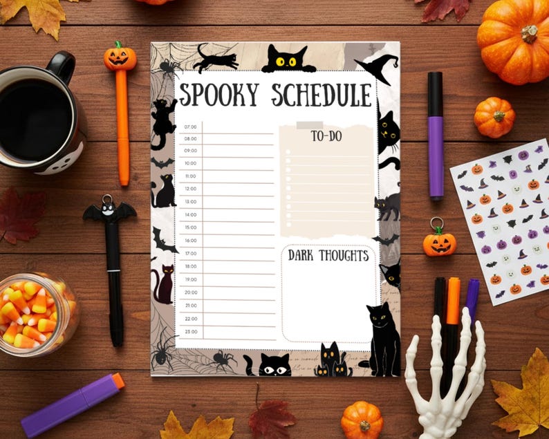 Halloween Daily Planner Printable | Spooky Cat Schedule PDF | October ...