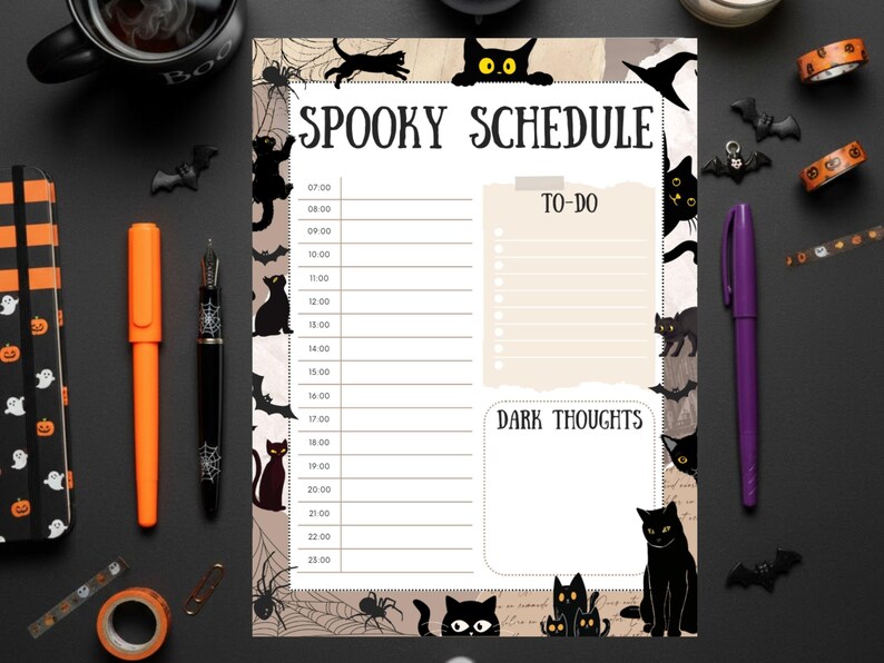 Halloween Daily Planner Printable | Spooky Cat Schedule PDF | October ...