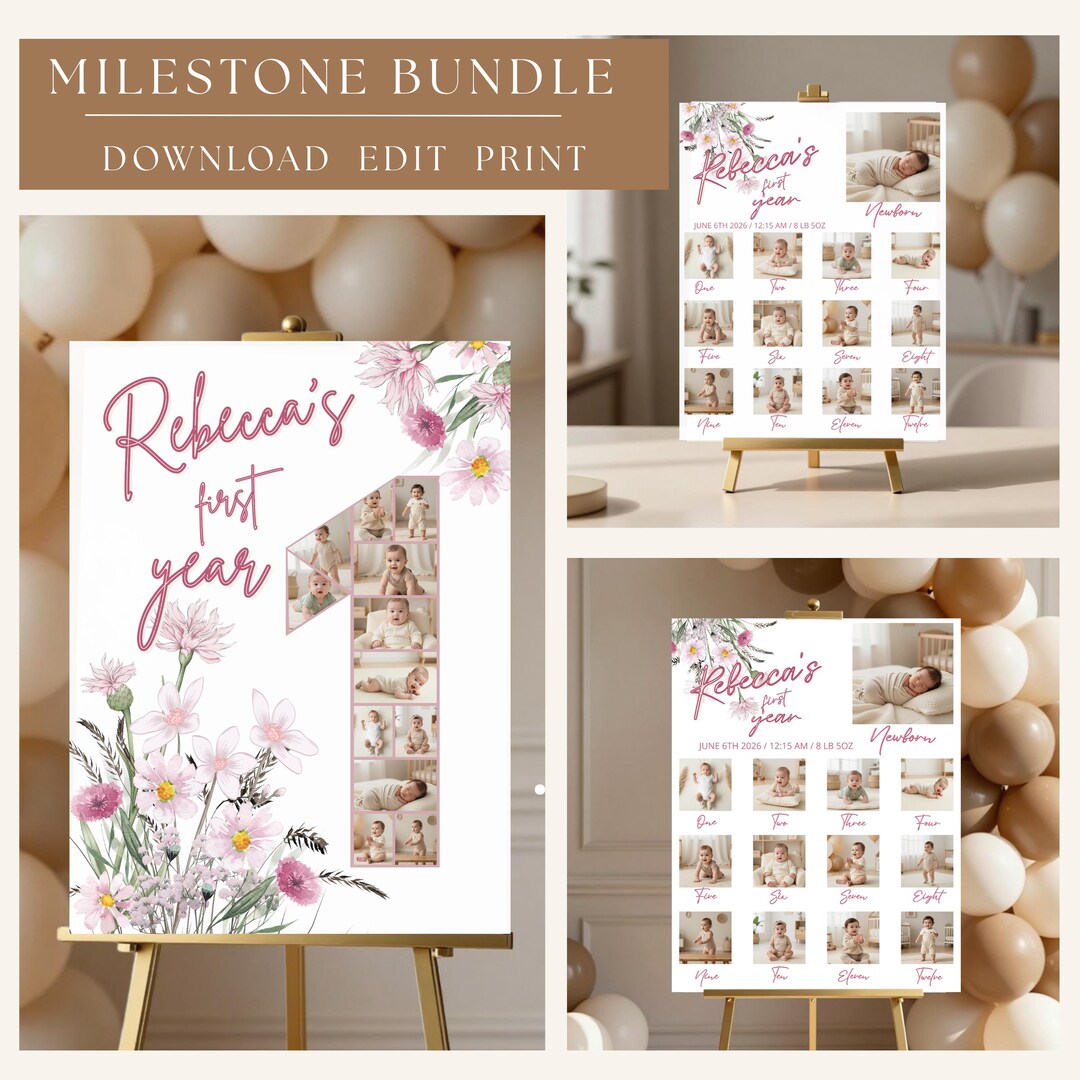 Pink Wildflower Milestone Bundle, First Birthday(digital Download) - Etsy