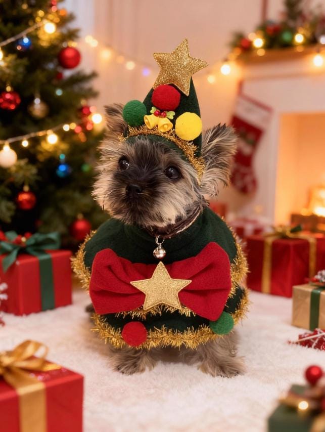 Christmas Pet Tree Set, Dog/cat Christmas Cape With Hat, Festive Pet ...