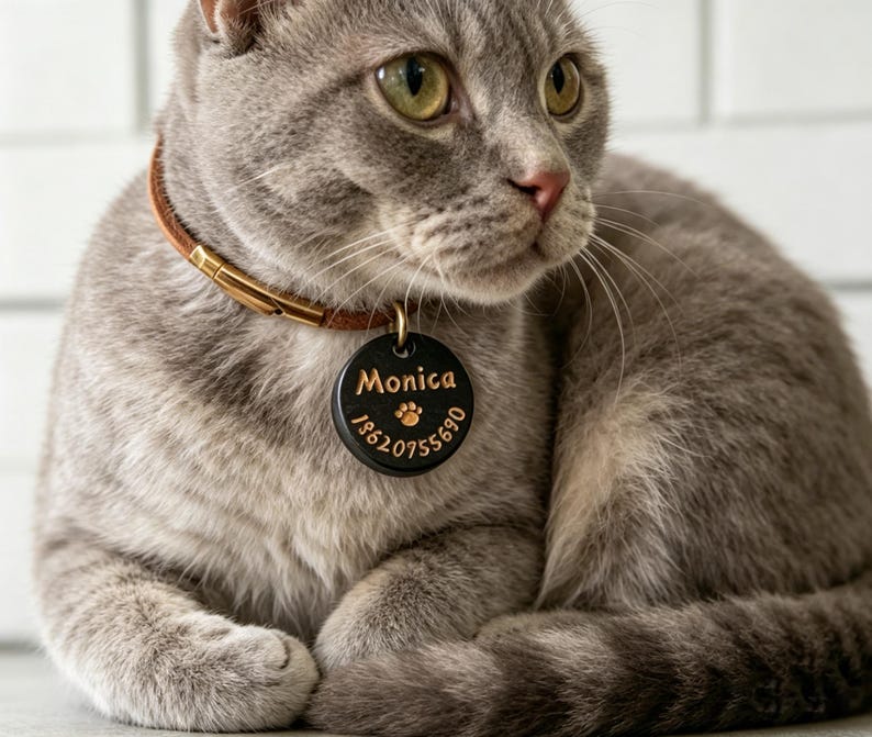 Custom Wooden Pet ID Tag, Engraved Round Collar Charm, Minimalist Name ...
