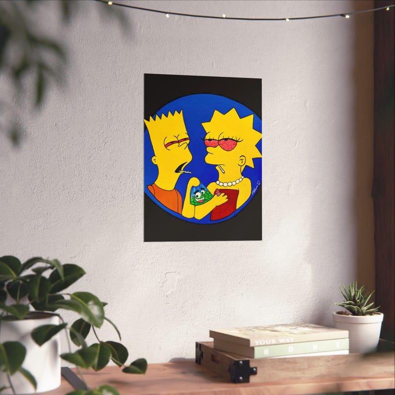 Simpsons Stoner Poster Art, Cartoon Parody Art Print | Bart and Lisa ...