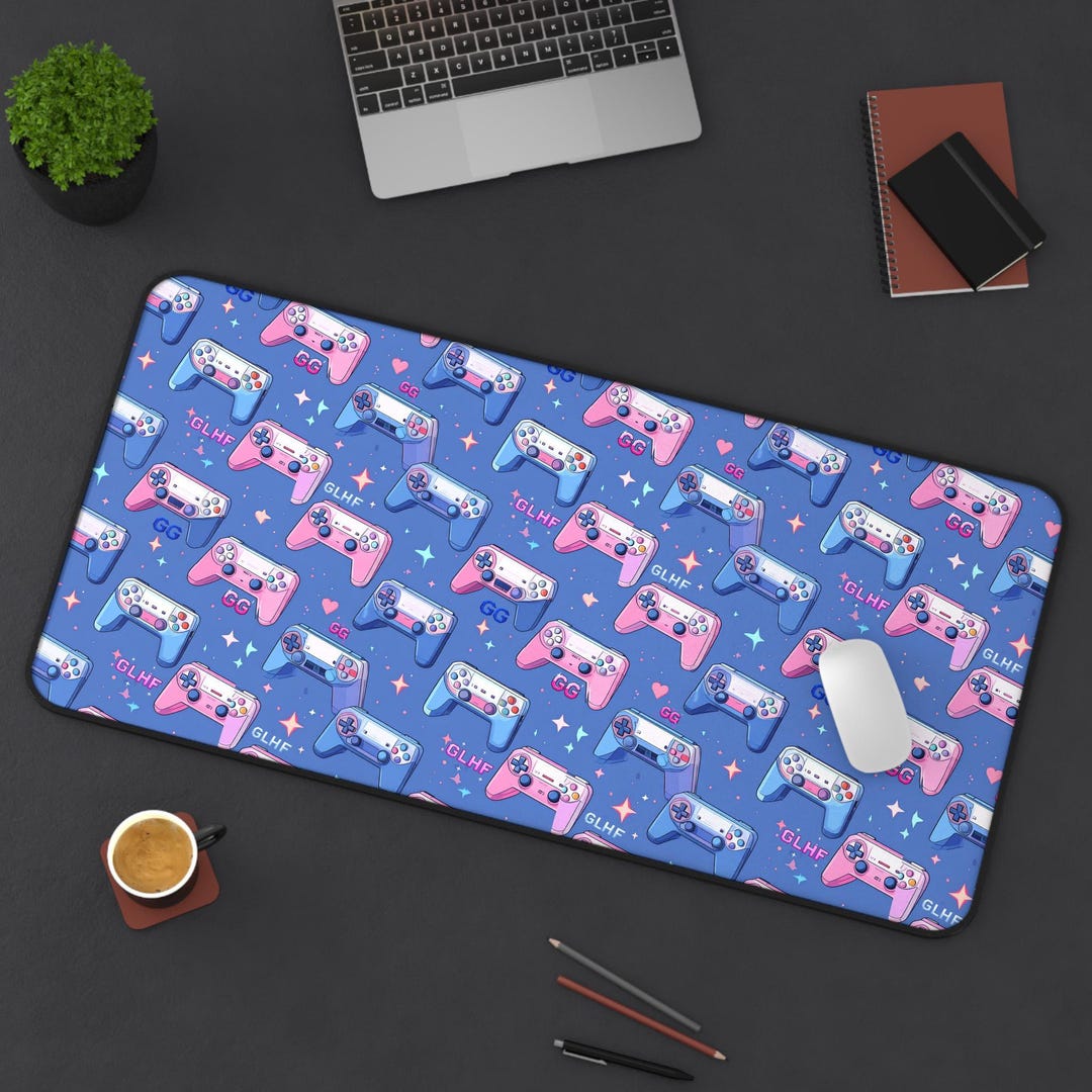 Pink & Blue Controller Desk Pad: Gaming Desk Mat - Etsy
