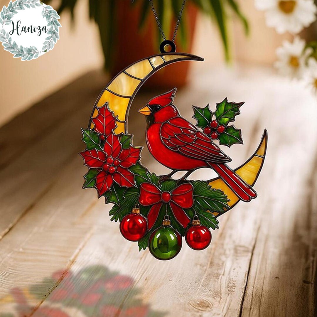 Stained Glass Christmas Cardinal Suncatcher: Holiday Bird Decor - Etsy