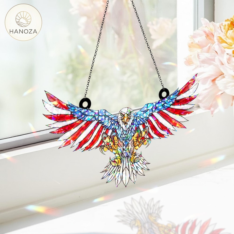 Acrylic Hologram Eagle Window Decor, 4th of July Patriotic Window ...