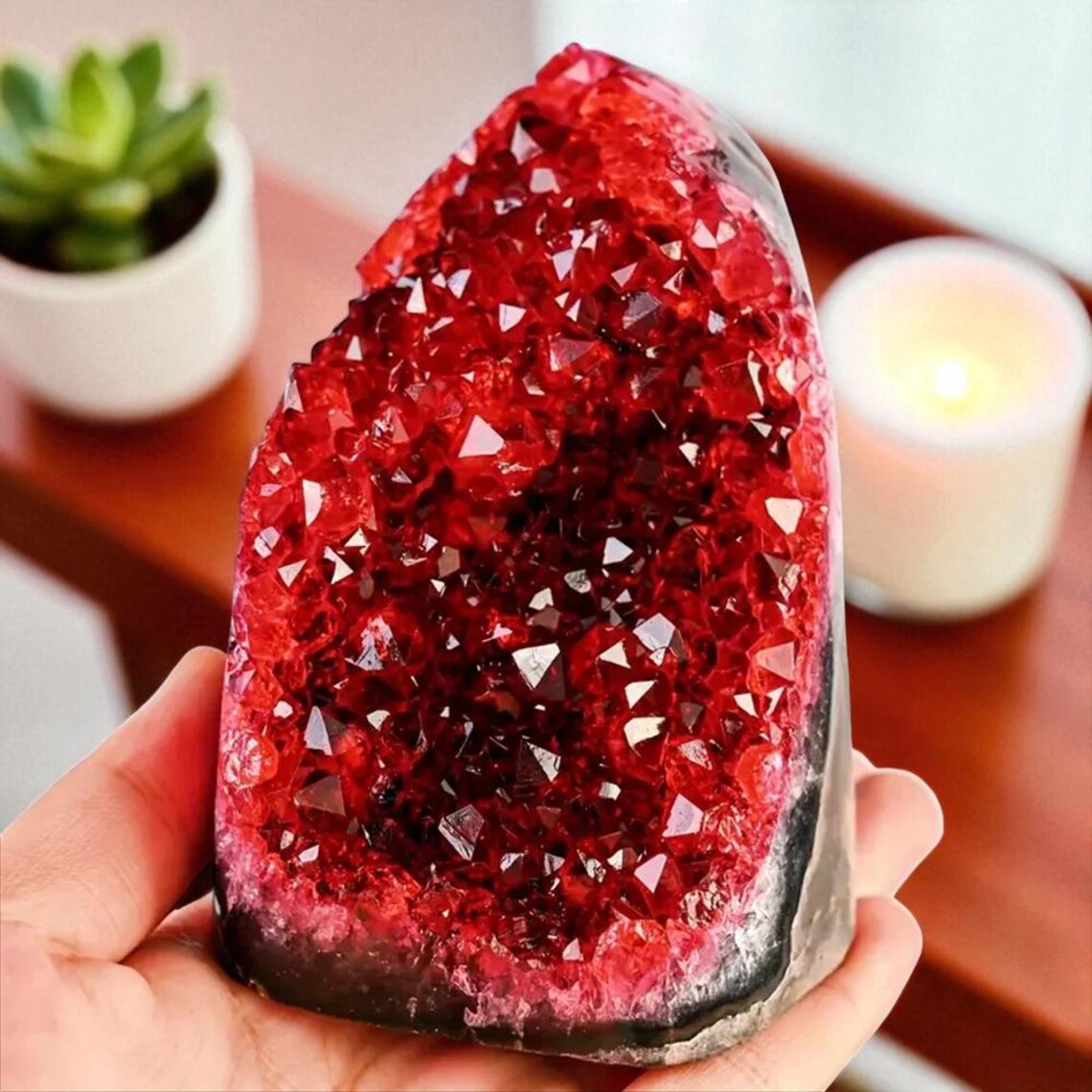 1pc Natural Red Geode Crystal Cluster With Display Base – Unique ...