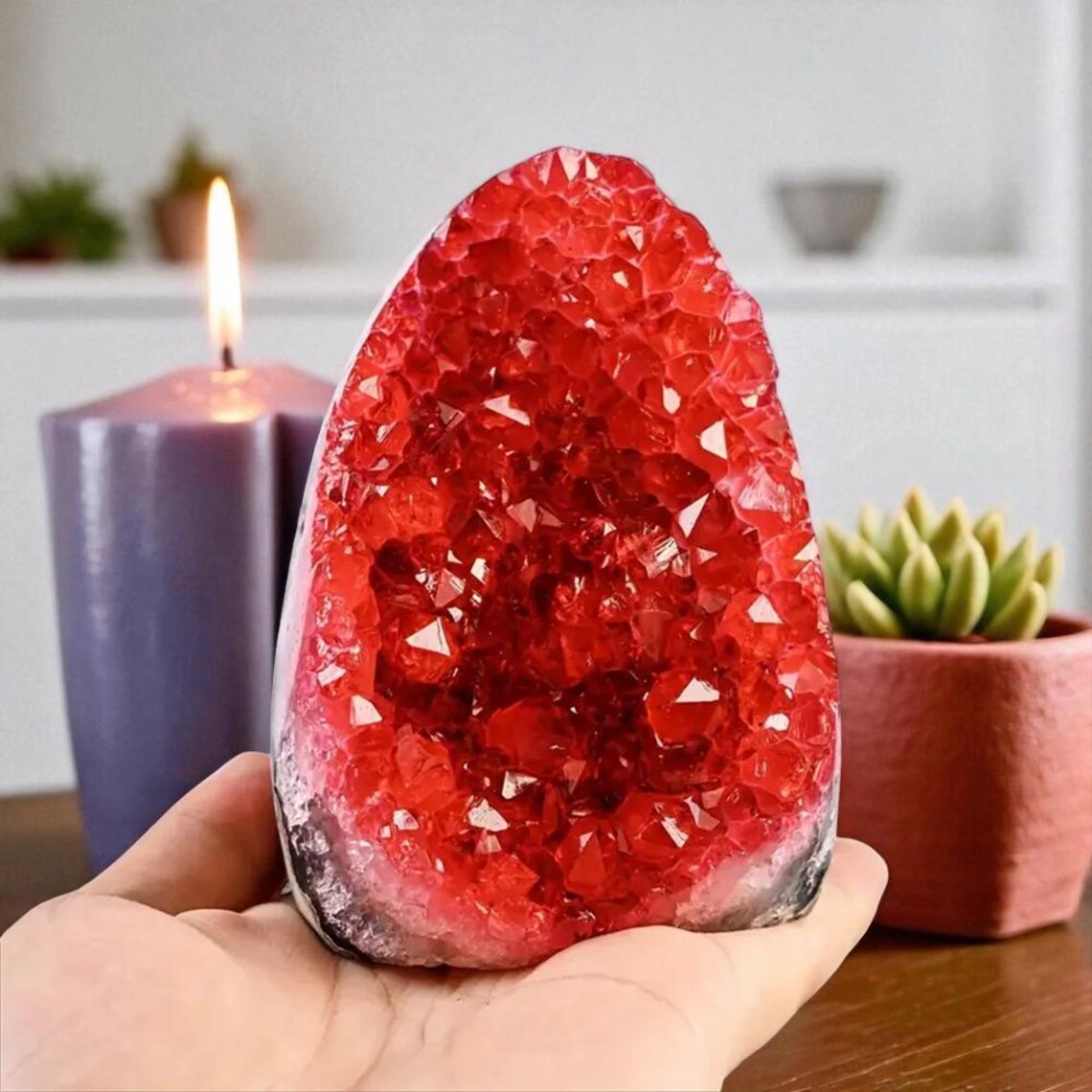 1pc Natural Red Geode Crystal Cluster With Display Base – Unique ...