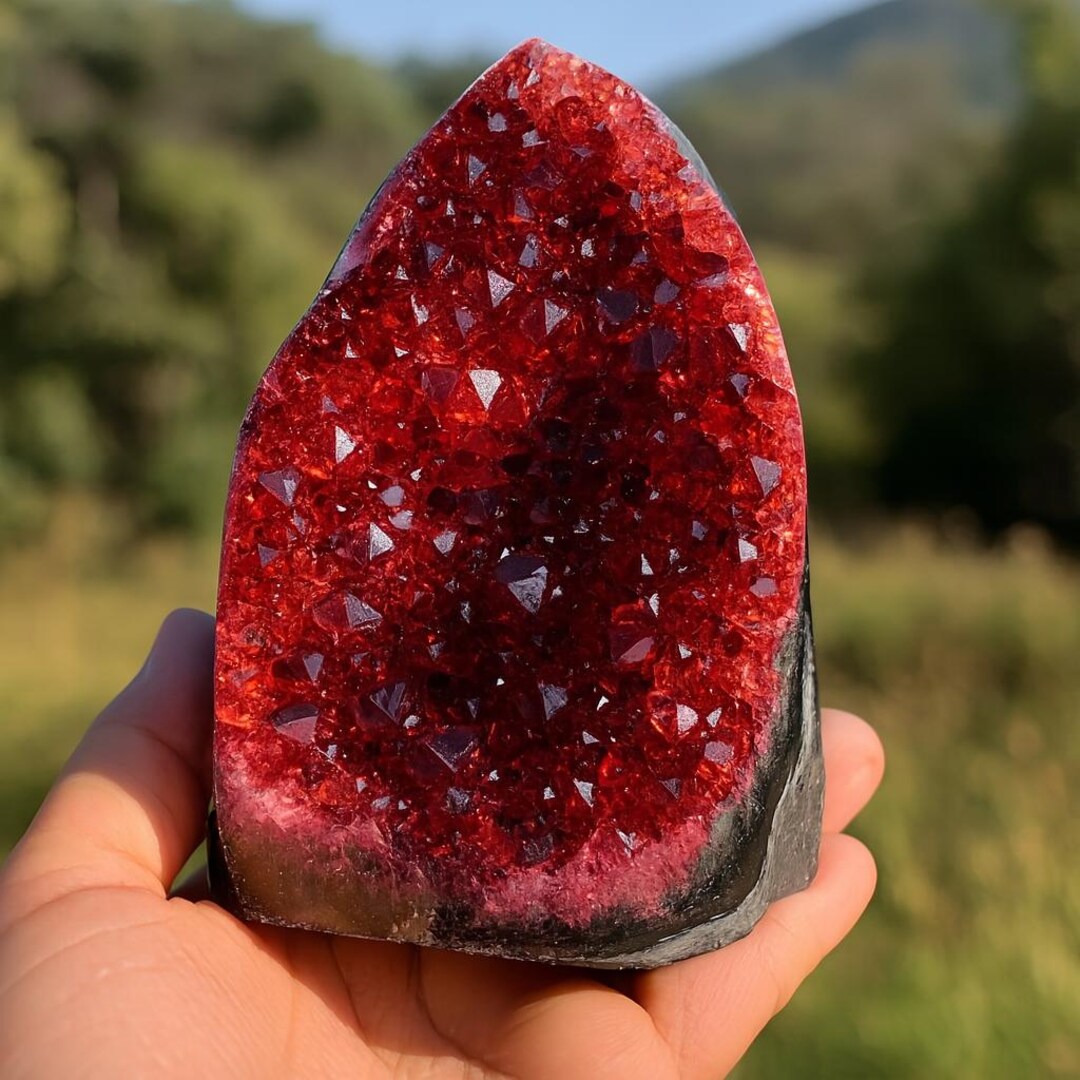 1pc Natural Red Geode Crystal Cluster With Display Base – Unique ...