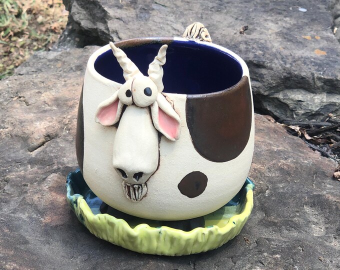Goat Planter Cobalt Blue With Brown and White Spots 442 - Etsy