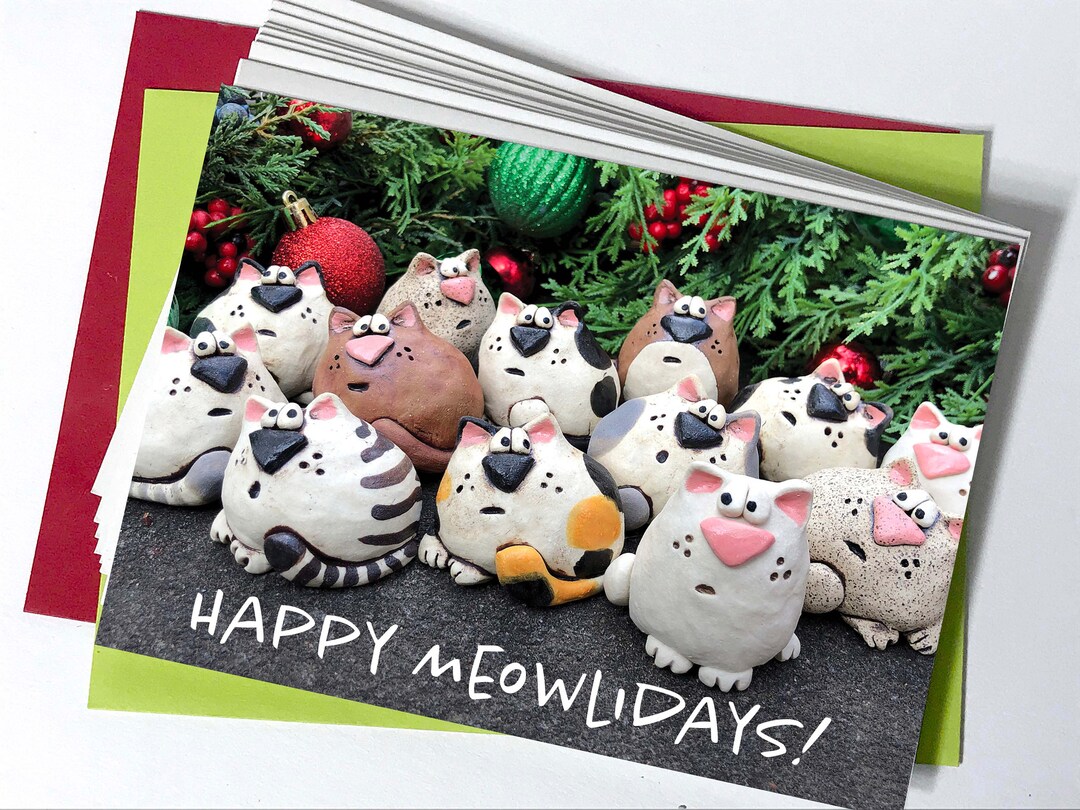 Happy Meowlidays Silly Holiday Card With Festive Kitties - Etsy