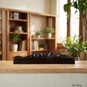 Japandi Mountain Incense Box | Hand Carved Black Walnut Burner With Lid ...