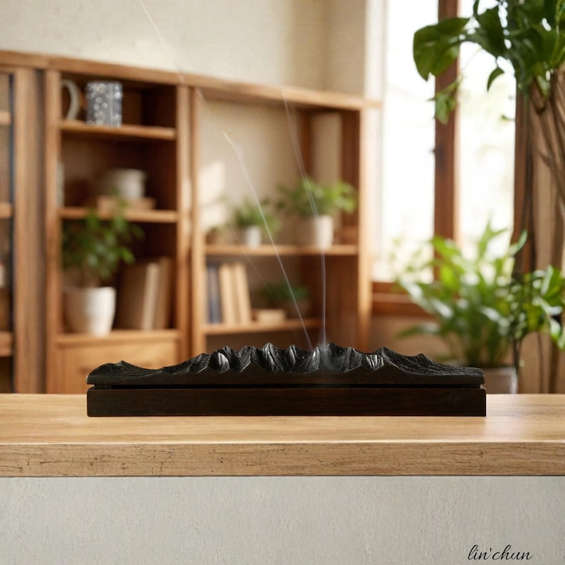 Hand Carved Mountain Incense Box With Storage |black Walnut Incense ...