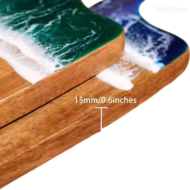 Personalized Acacia Cutting Board, Resin Ocean Wave, Minimalist Coastal ...