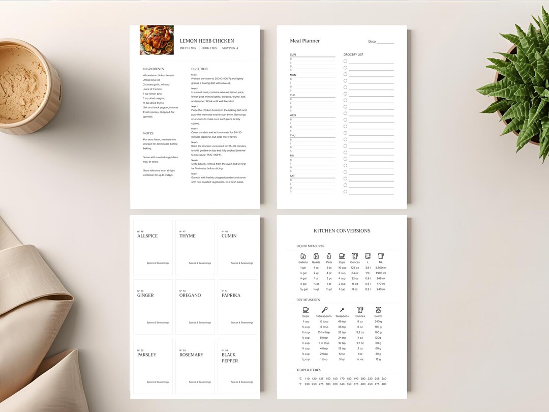 Modern Kitchen Bundle | 26 Editable Canva Templates | Planner, Recipes ...