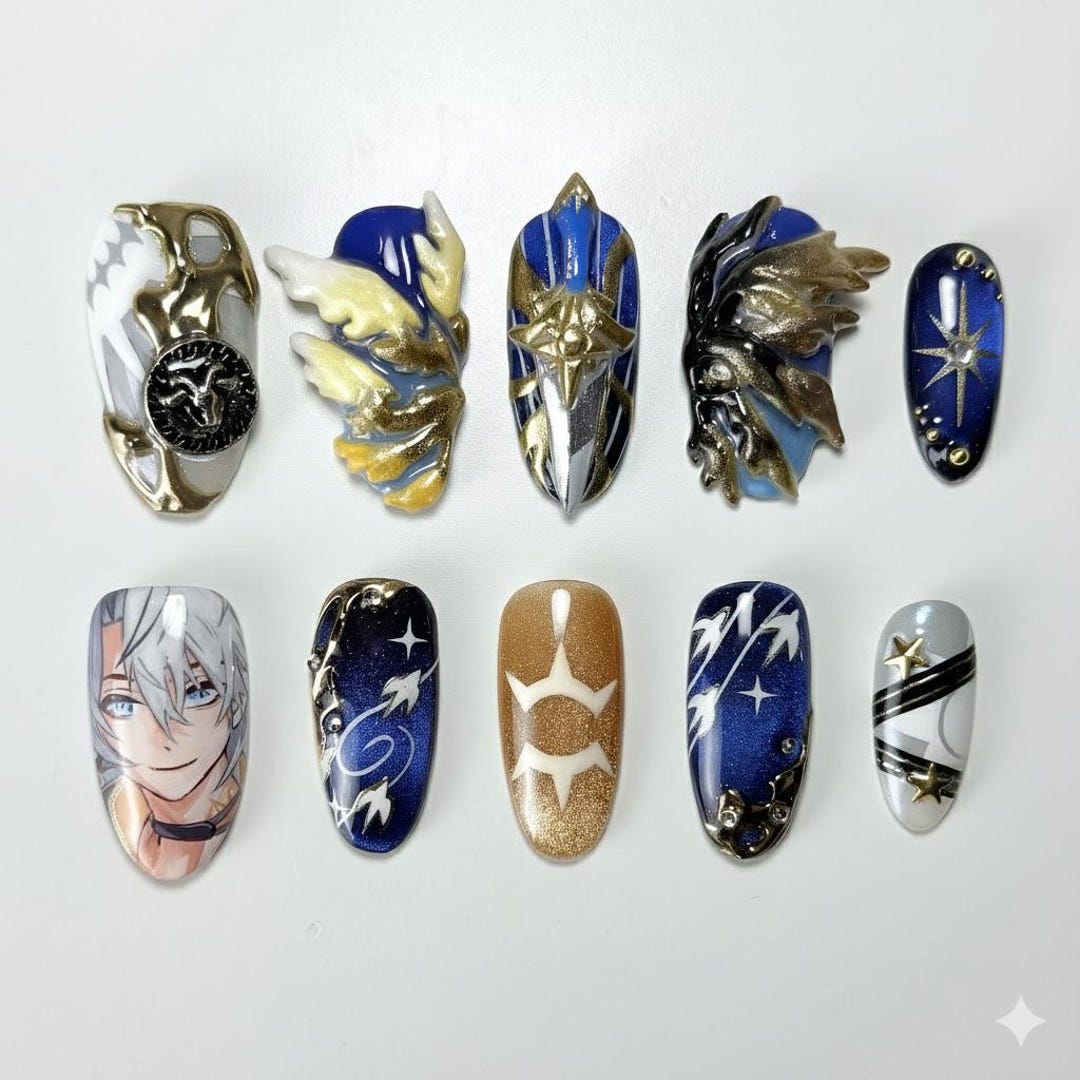 Honkai Star Rail Press on Nails | Luxury 3D Armor Anime Nails | Custom ...