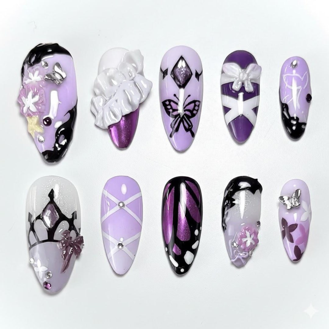 Shinobu Kocho Press on Nails | Demon Slayer Anime Nail Art | Purple ...