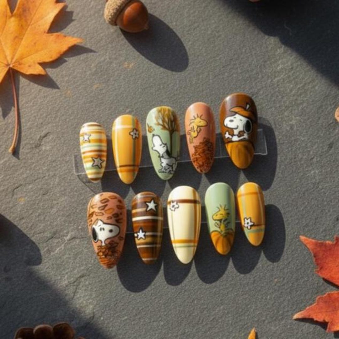 Handmade Snoopy Press on Nails: Fall Cartoon Nail Art - Etsy