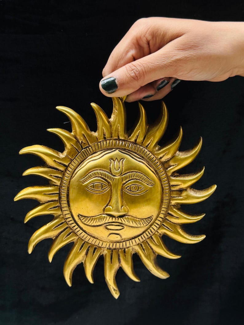 Brass Surya Dev Wall Hanging | Sun God Face Decor | Hindu Spiritual ...