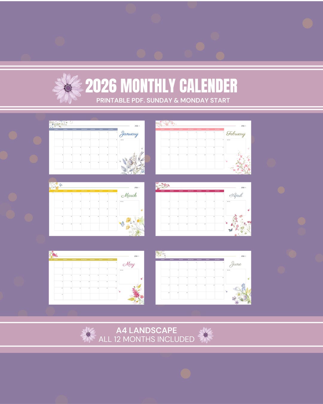 Floral 2026 Calendar (digital Download) - Etsy